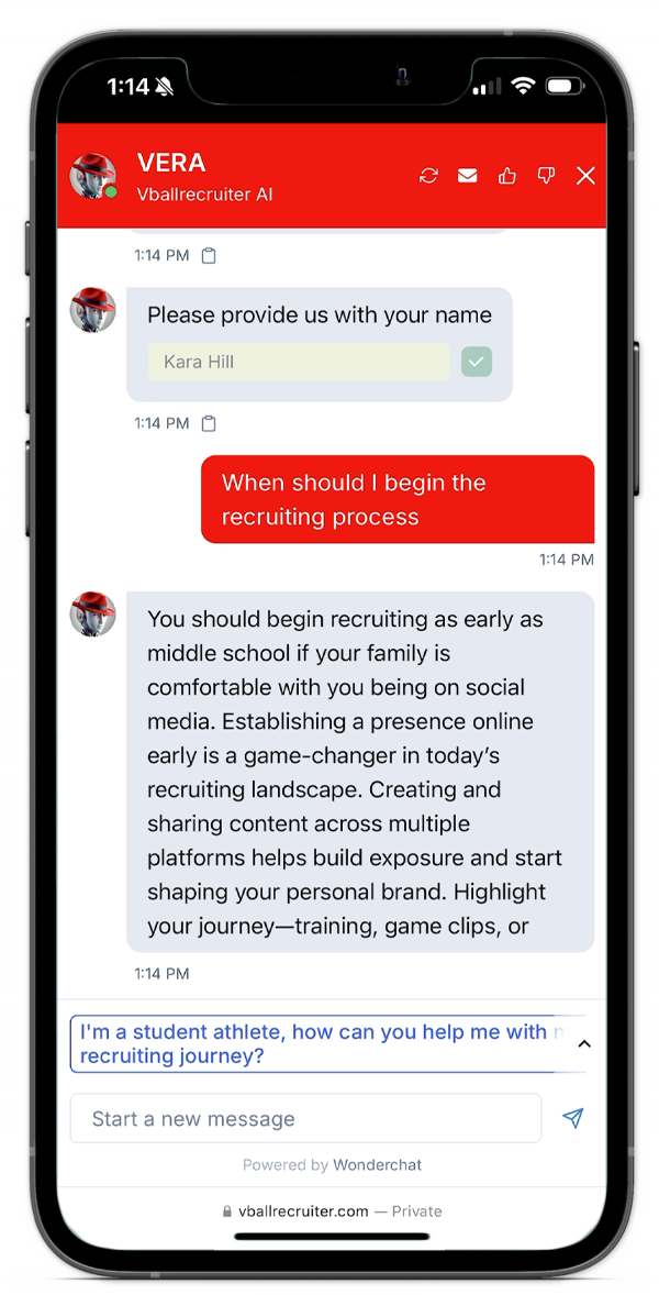 VERA - The volleyball recruiting AI personal assistant for athletes ...